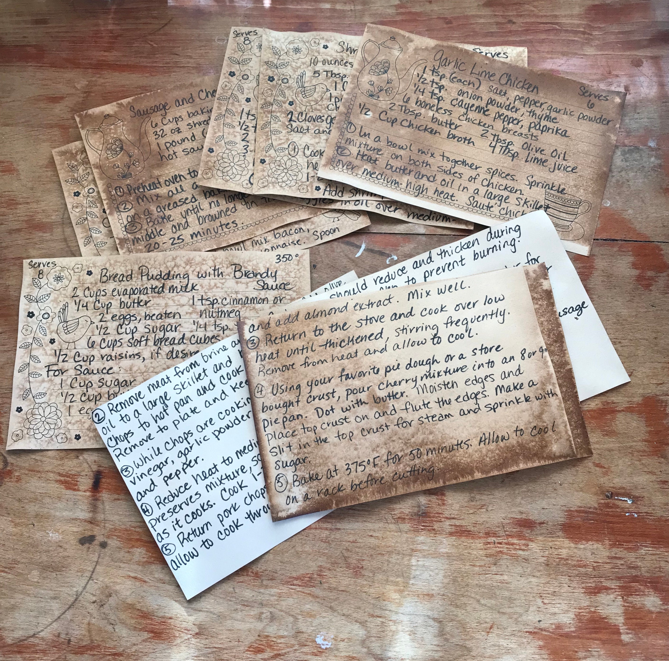 Old Fashioned Handwritten Recipe Cards Set of 10, Vintage Replica ...