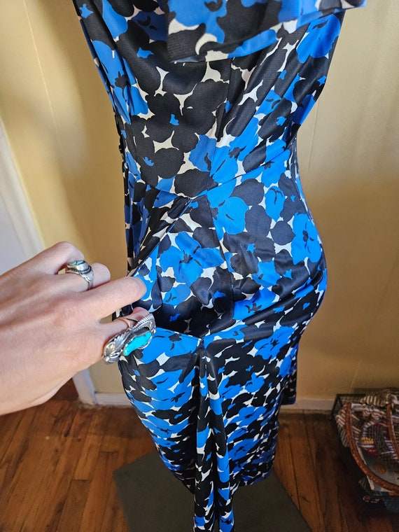 1960s blue floral house dress small - Gem