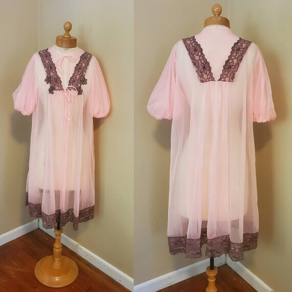 1960s pink sheer short robe • medium - Gem