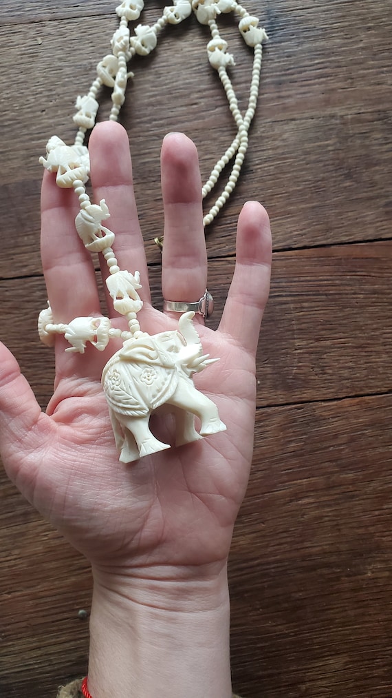 vintage bone carved elephant - Gem