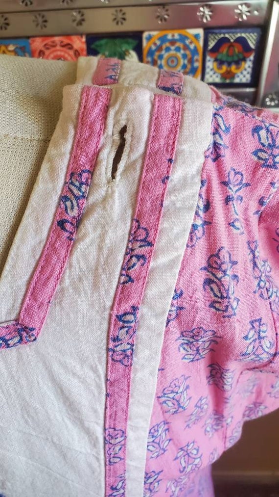 1960s India block print cotton long pink vintage dres… - Gem