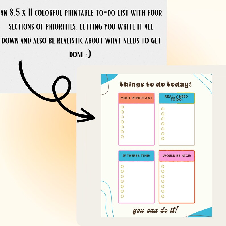 Colorful Abstract To-do List Printable, Priority To-do List, Trendy To ...