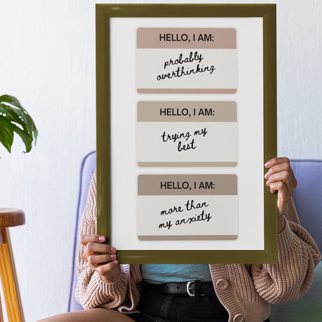 Mental Health Print, Neutral Prints, Hello I Am Name Tag Print, I Am ...