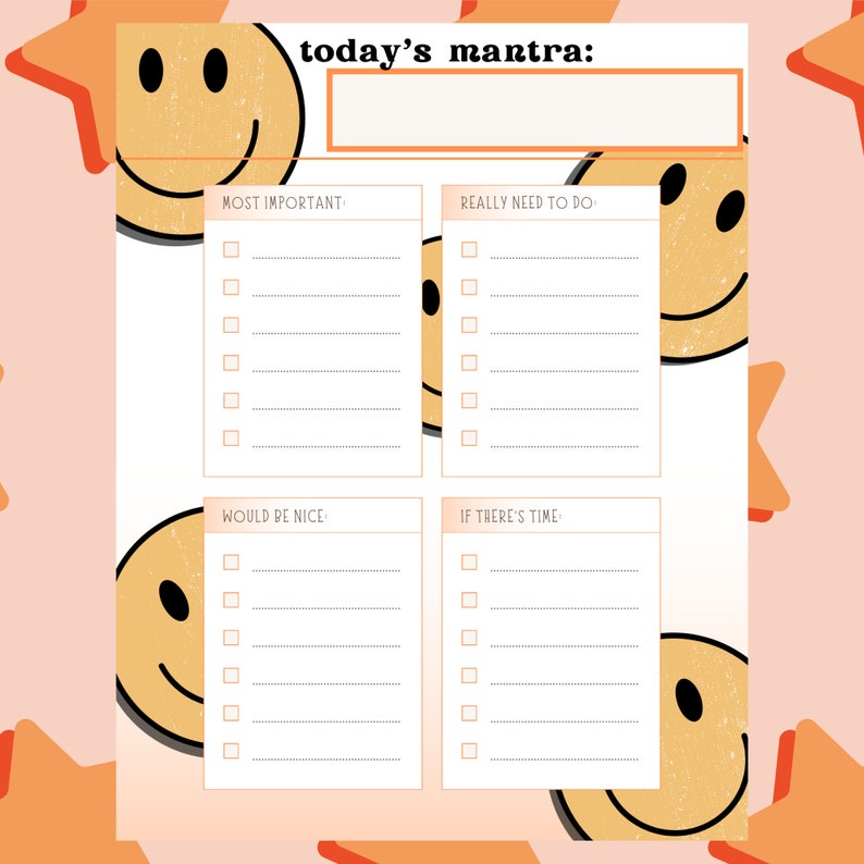 Smiley Face Printable To-do List, Printable To-do List, To-do List, To ...
