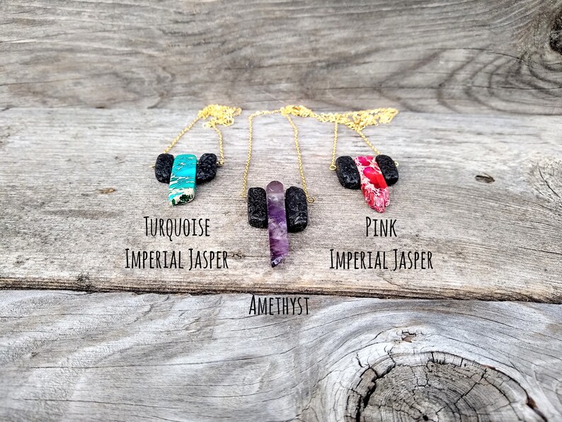 Authentic Precious Stone and Lava Rock Diffuser Necklace. Essential Oil ...