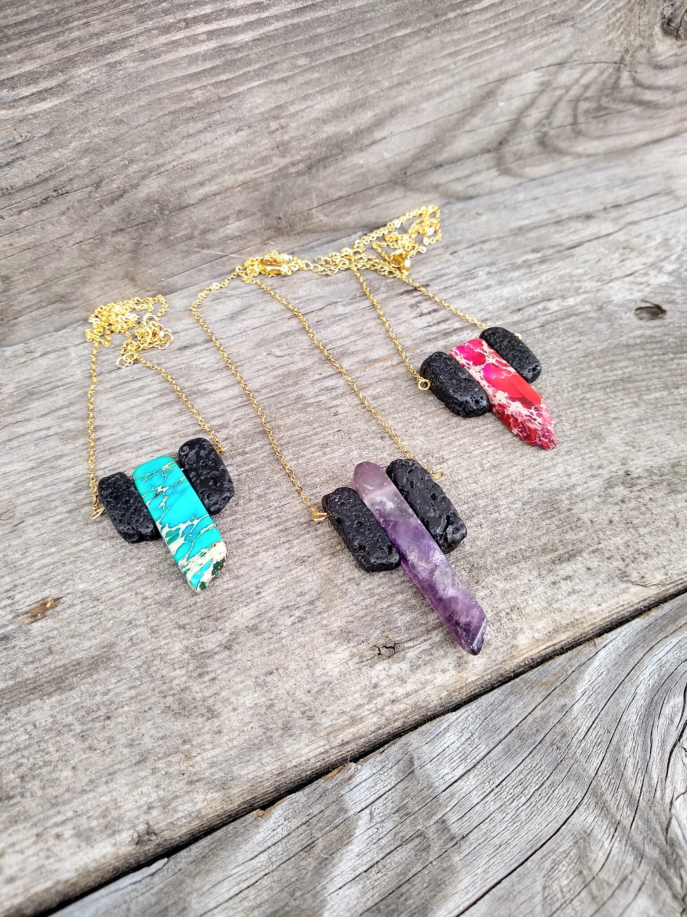 Authentic Precious Stone and Lava Rock Diffuser Necklace. Essential Oil ...