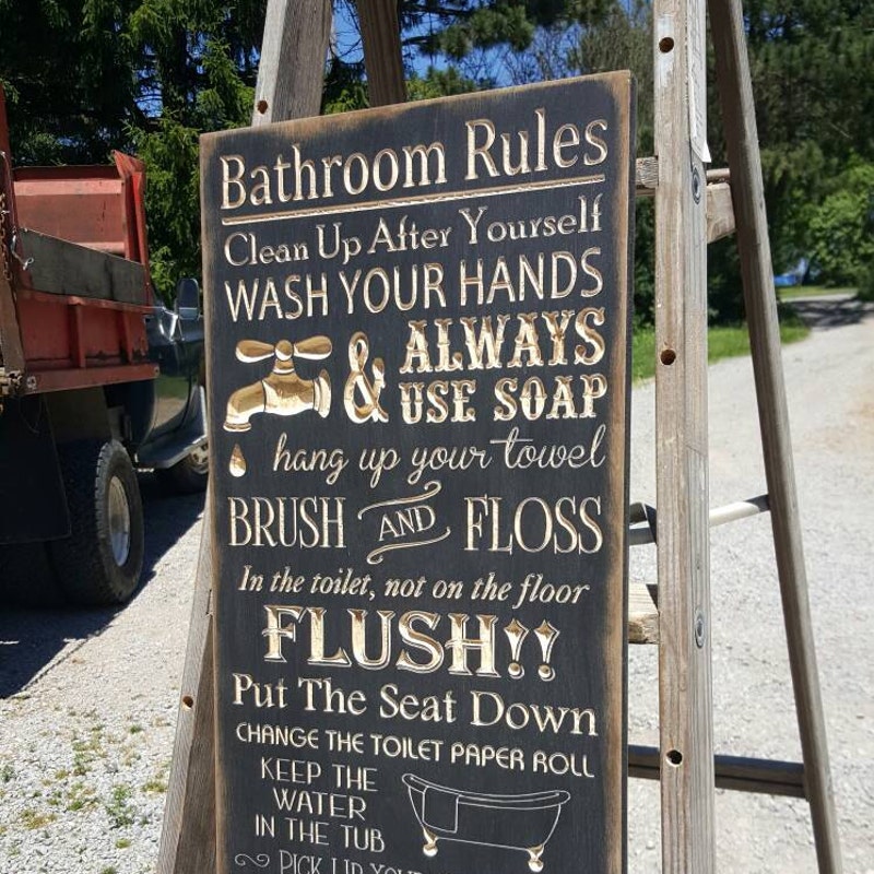 Bathroom Rules Sign - Etsy