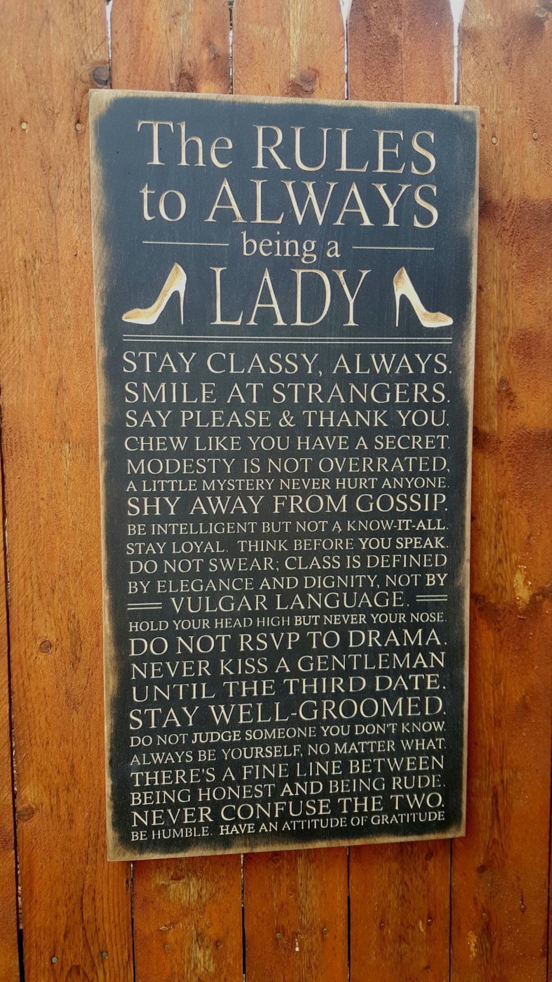 Custom Carved Wooden Sign - "the Rules to Always Being A Lady ..." - Etsy