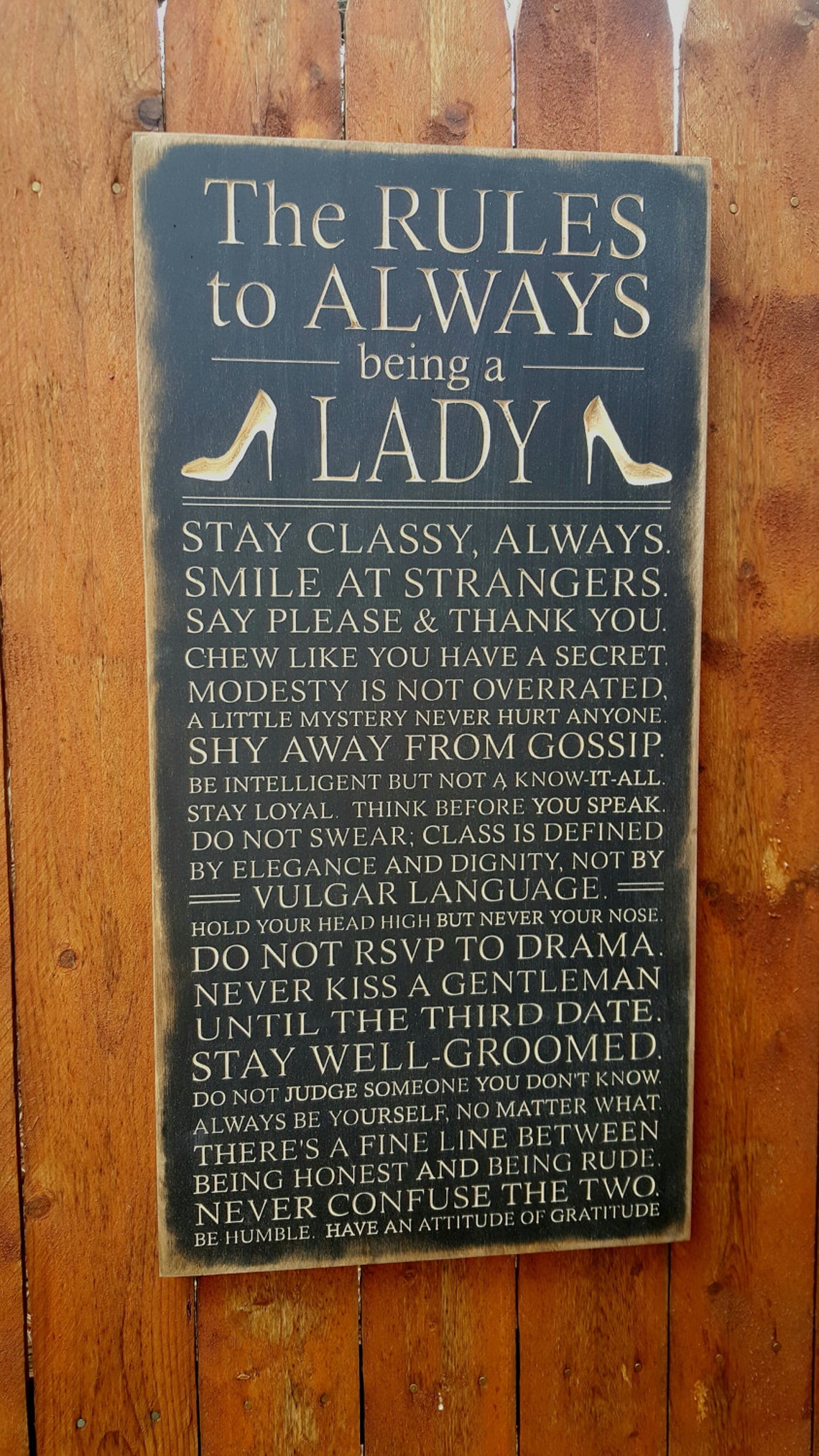 Custom Carved Wooden Sign - "the Rules to Always Being A Lady ..." - Etsy
