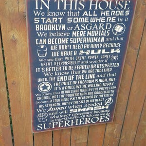 Custom Carved Wooden Sign - "marvel SUPERHEROES - in This House We Do ...