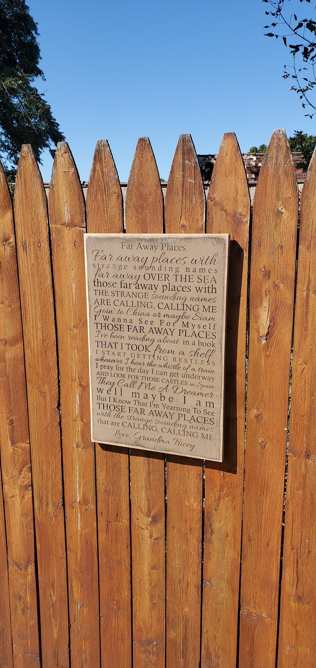 Personalized Carved Wooden Sign - "far Away Places With Strange ...