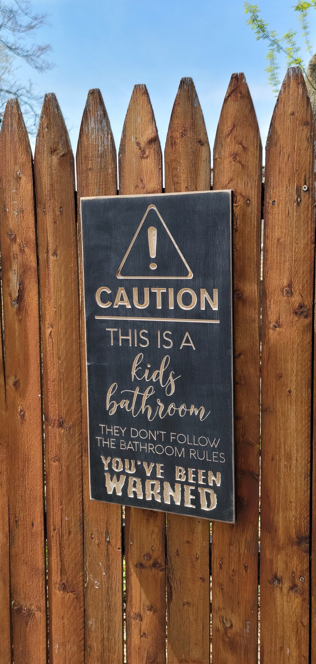 Custom Carved Wooden Sign - "caution This is a Kids Bathroom, You Have ...
