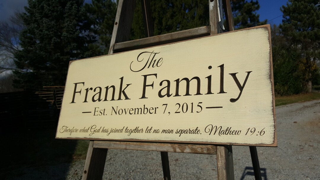 Personalized Carved Wooden Sign - "family EST Sign - Matthew 19:6 " - Etsy