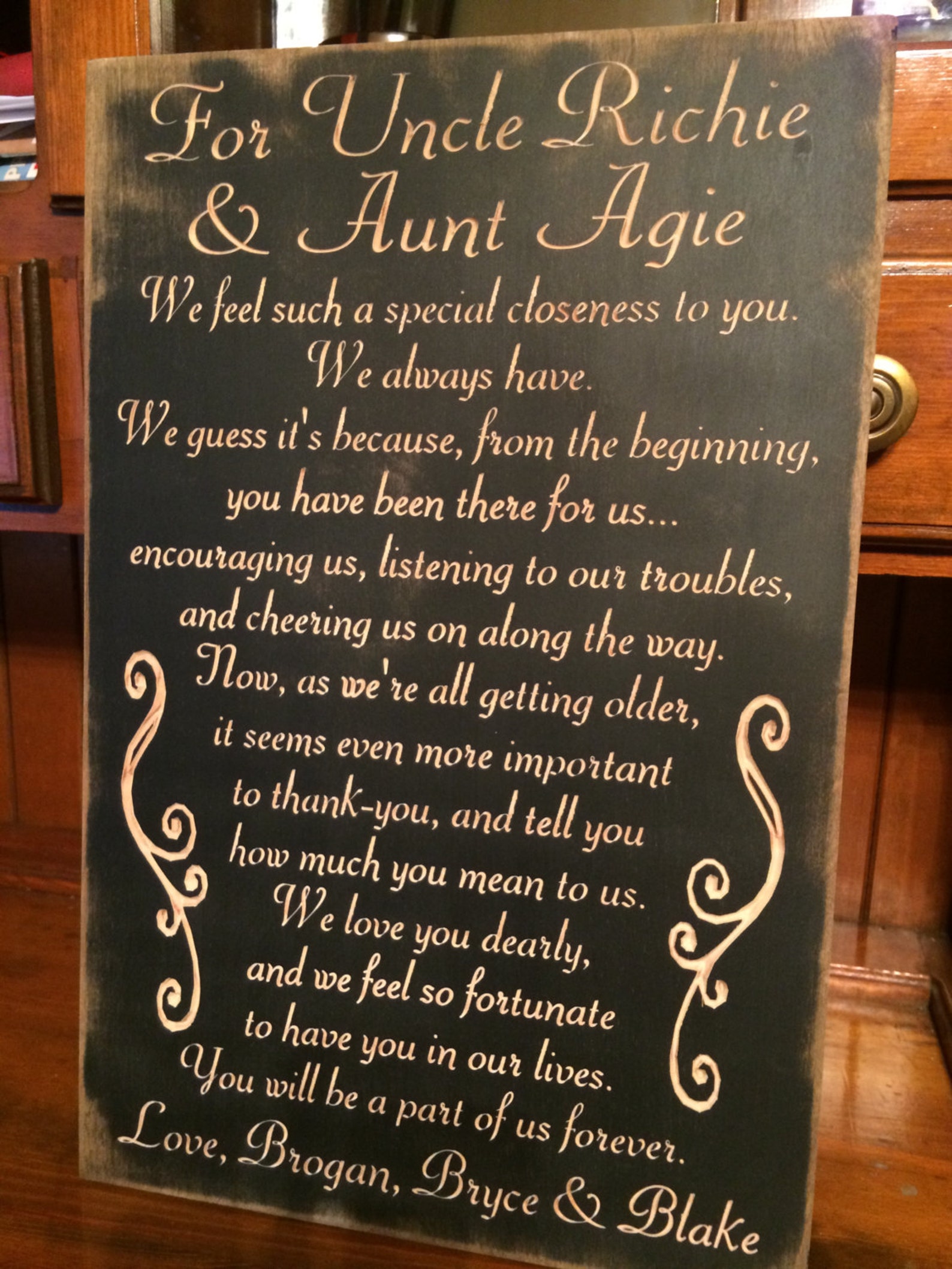 Personalized Carved Wooden Sign to Aunt & Uncle From Nieces - Etsy