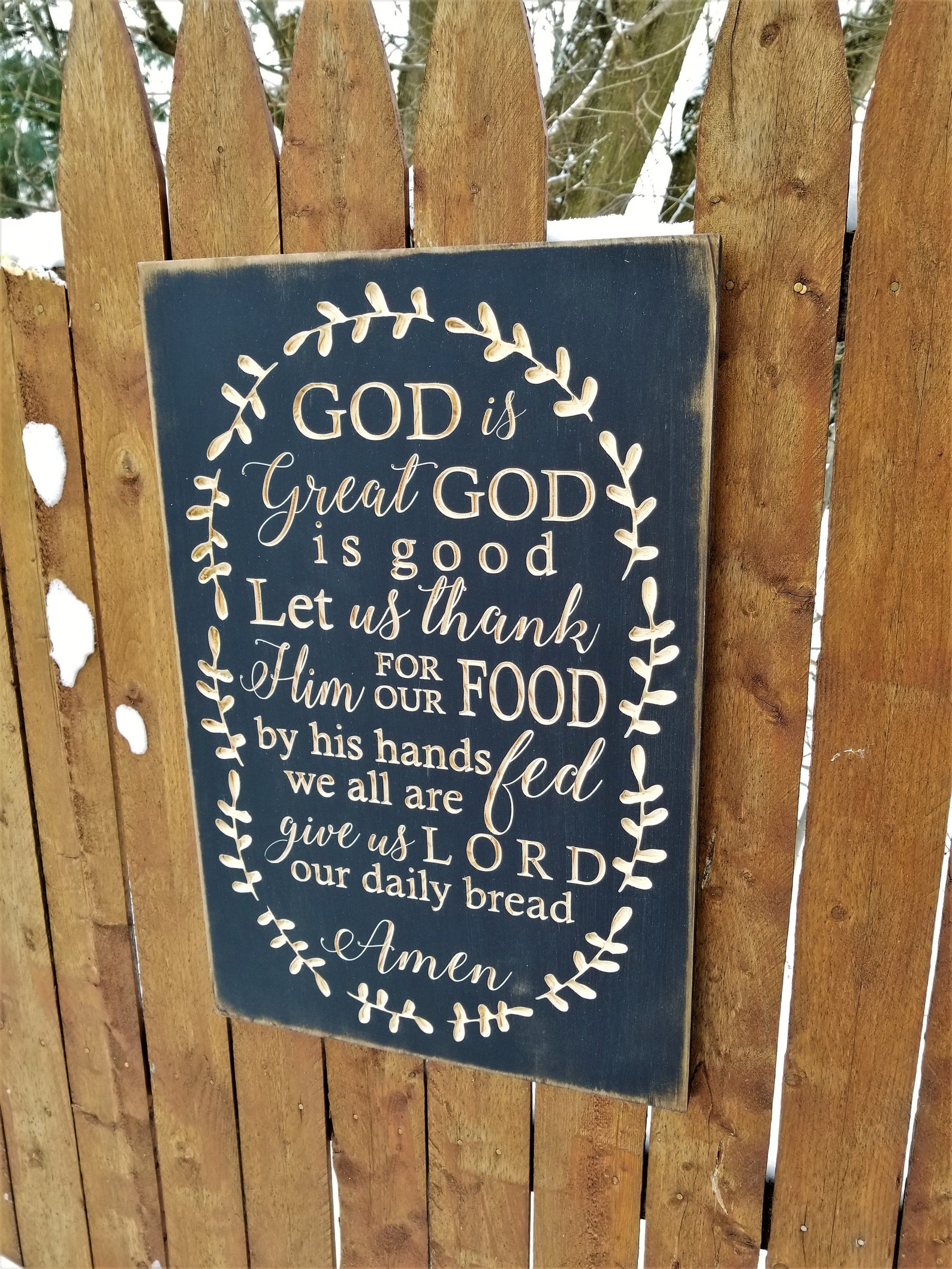 Custom Carved Wooden Sign - "god is Great, God is Good, Let Us Thank ...