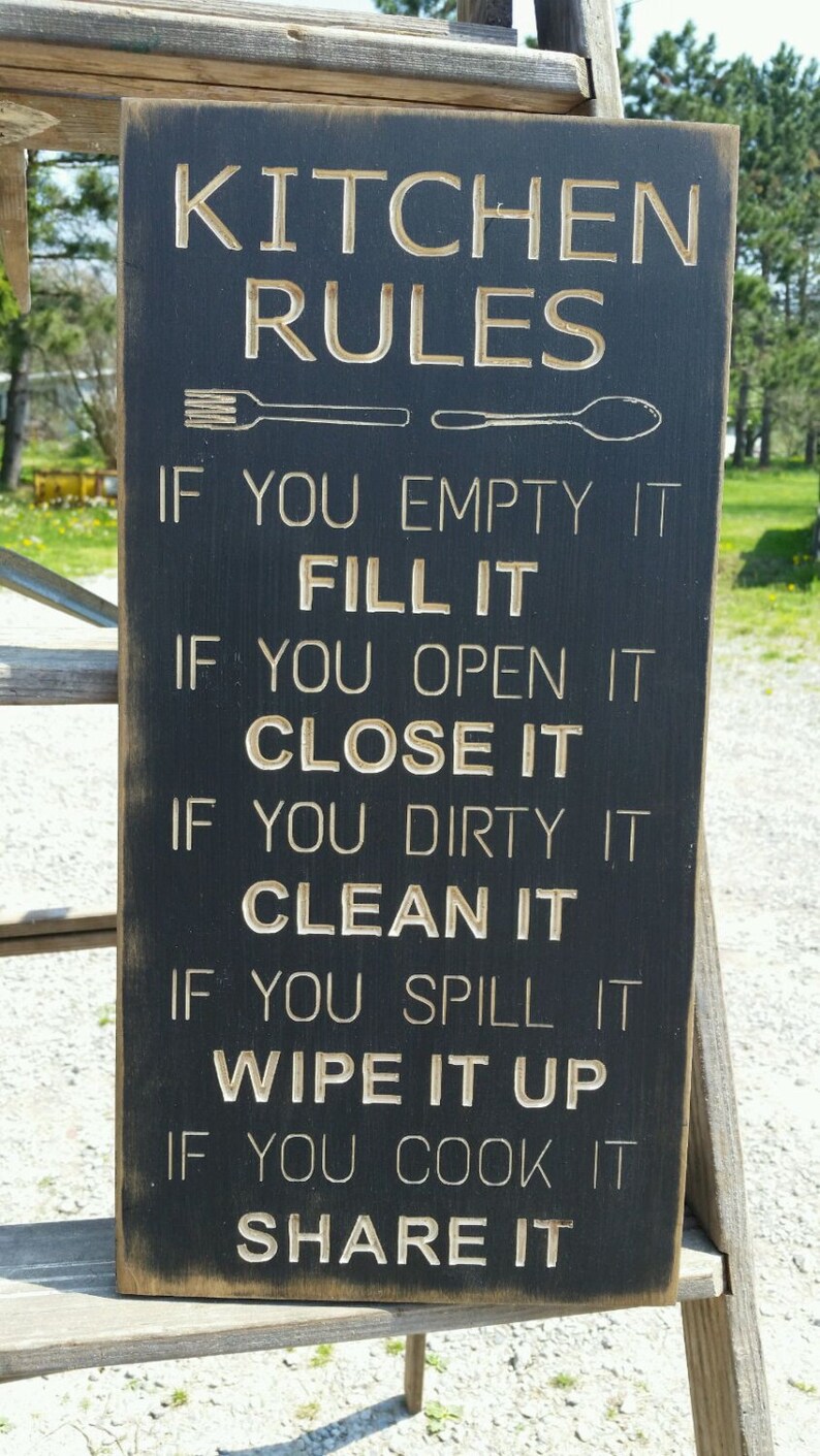 Custom Carved Wooden Sign Kitchen Rules | Etsy