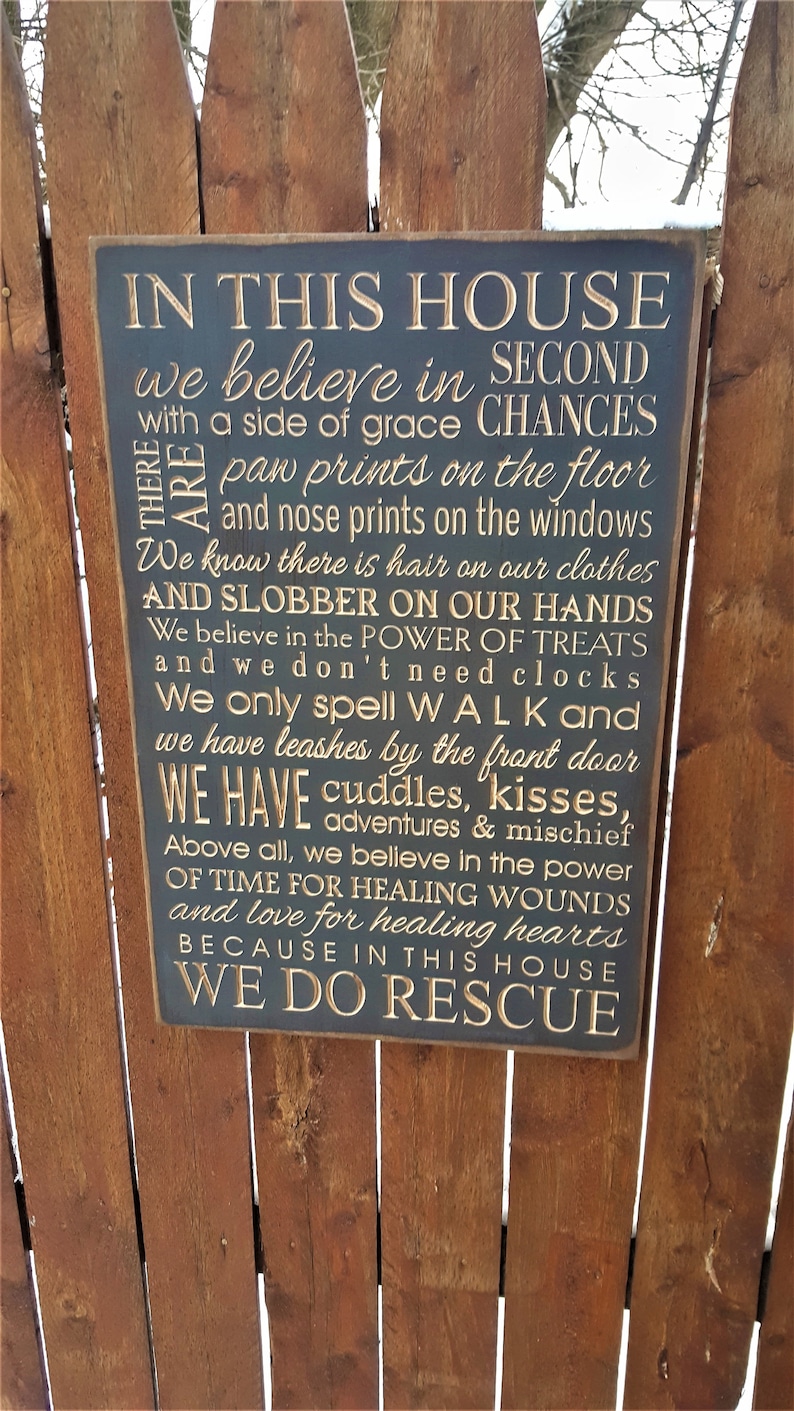 Custom Carved Wooden Sign - "in This House, We Do Rescue" - Paw Prints ...