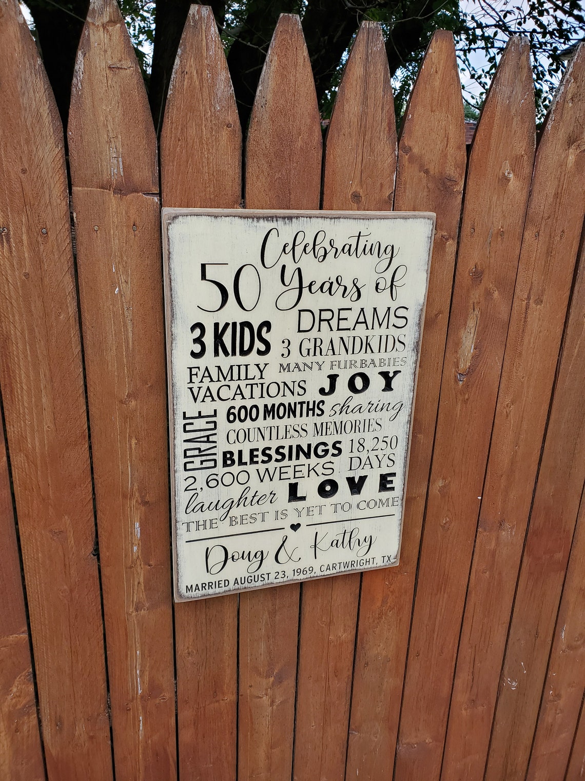 Personalized Carved Wooden Sign celebrating 50 Years | Etsy