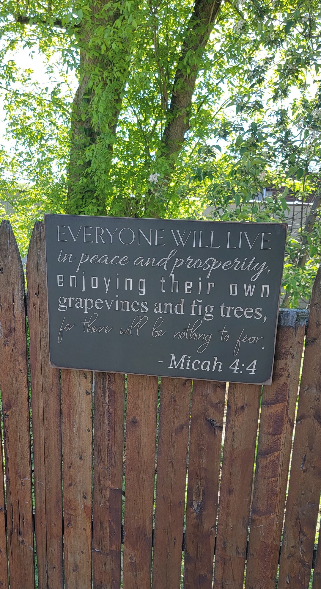 Custom Carved Wooden Sign - Everyone Will Live in Peace and Prosperity ...