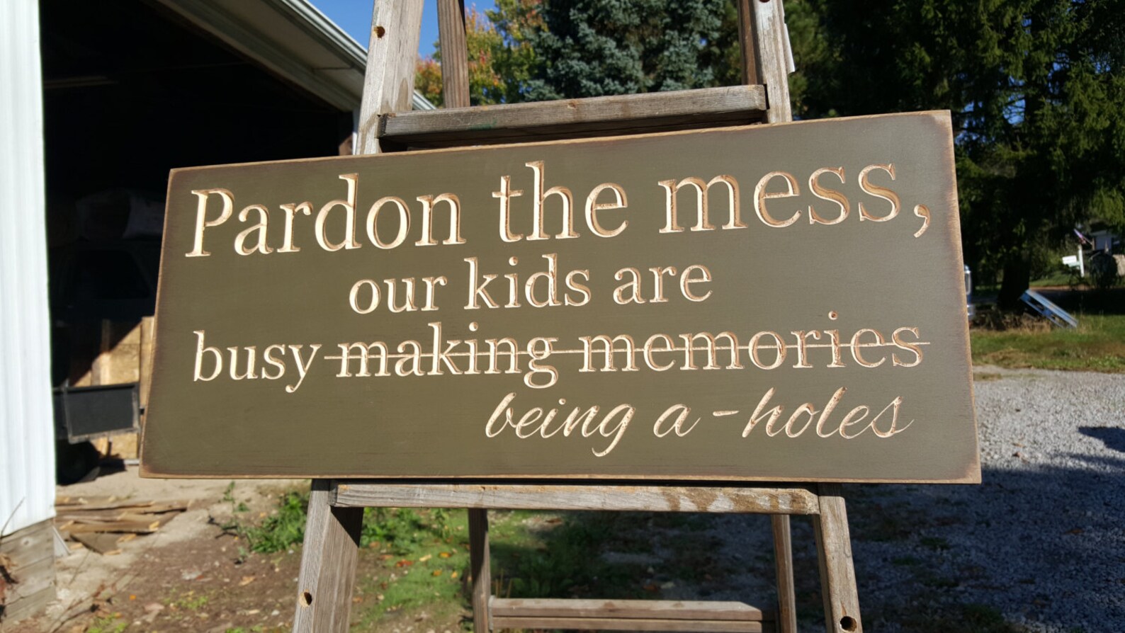 Custom Carved Wooden Sign pardon the Mess Our Kids - Etsy