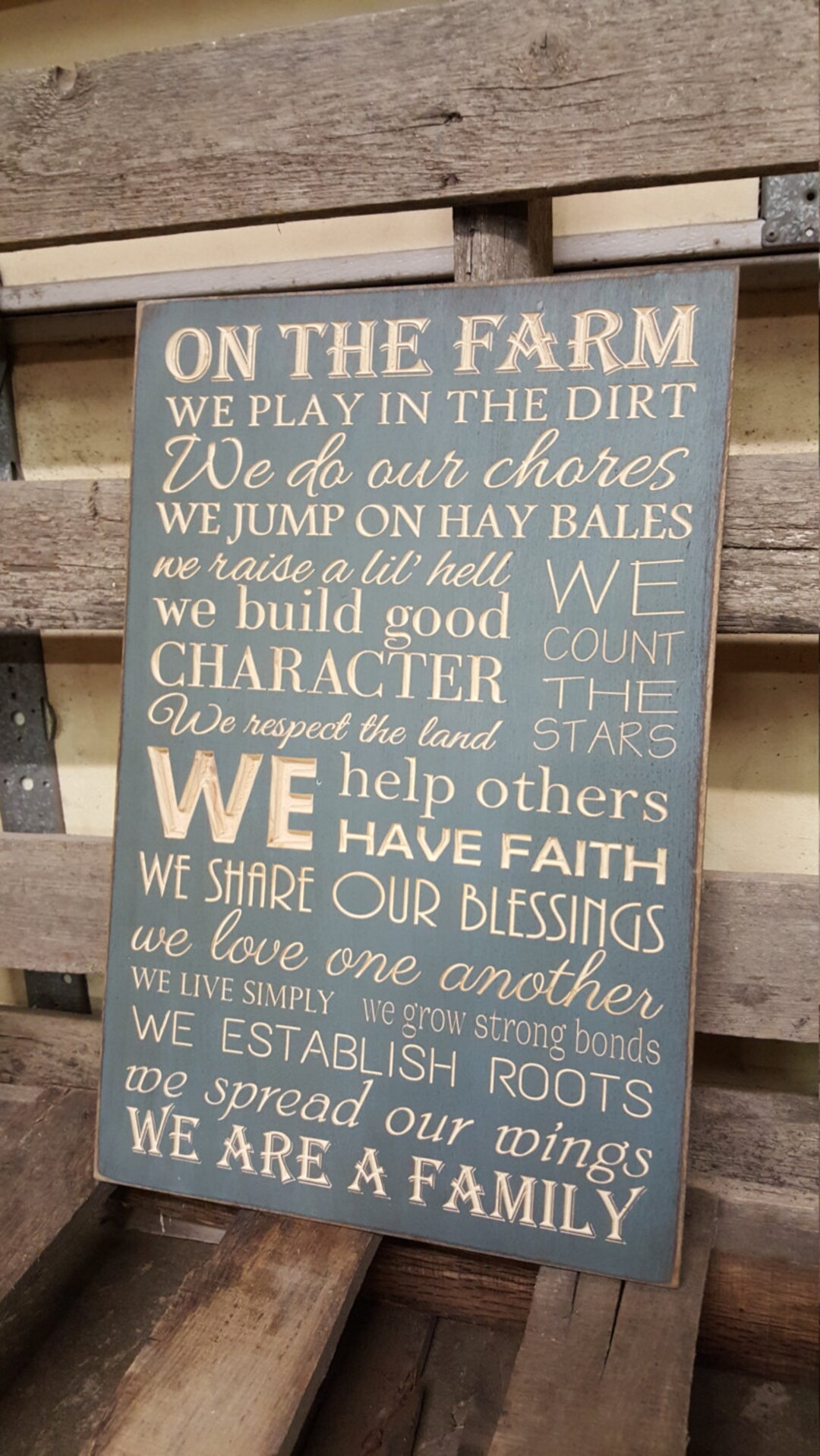 Custom Carved Wooden Sign - "on the Farm We Play in the Dirt, We Do Our ...