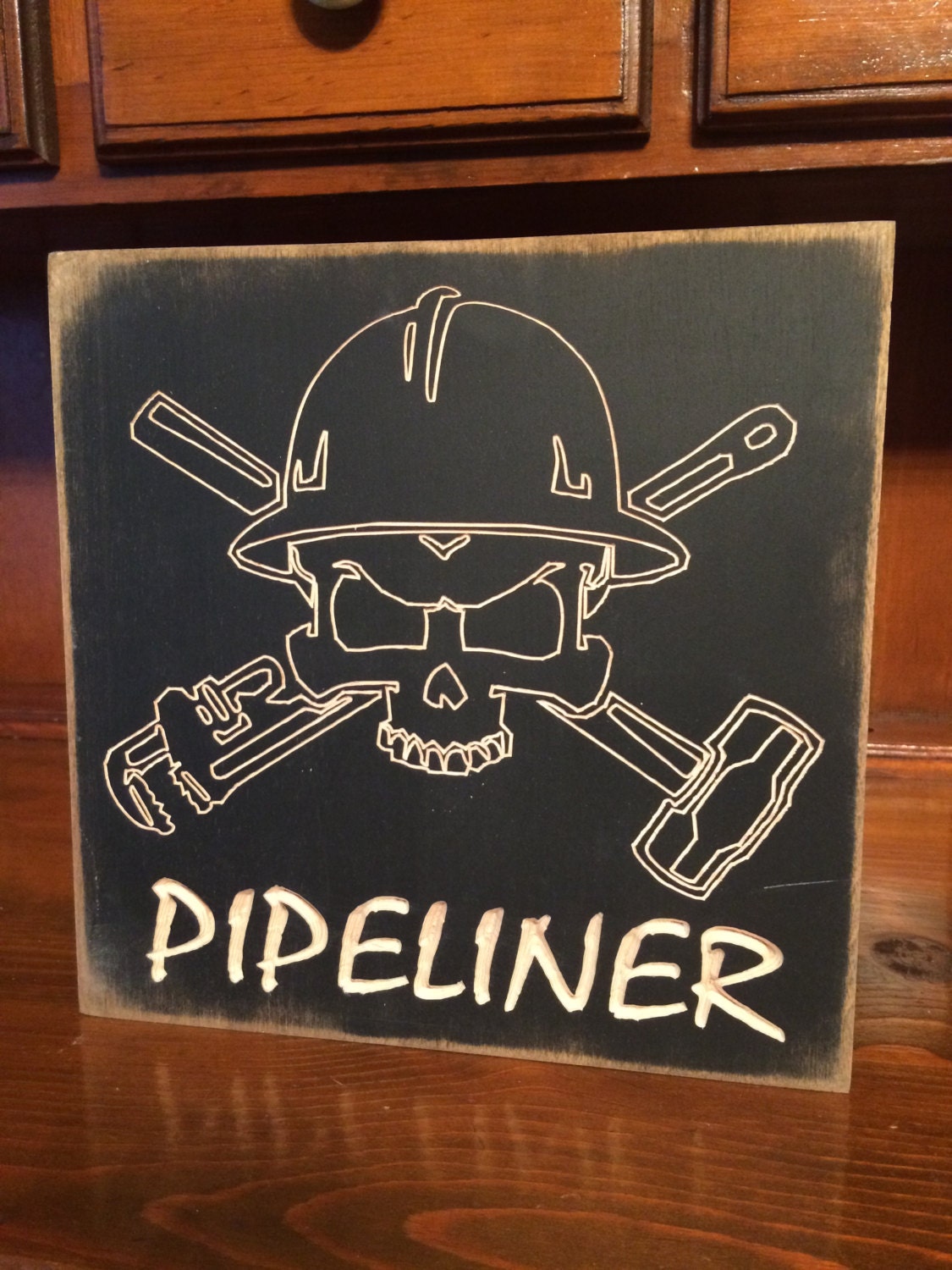 Custom Carved Wooden Sign pipeliner - Etsy