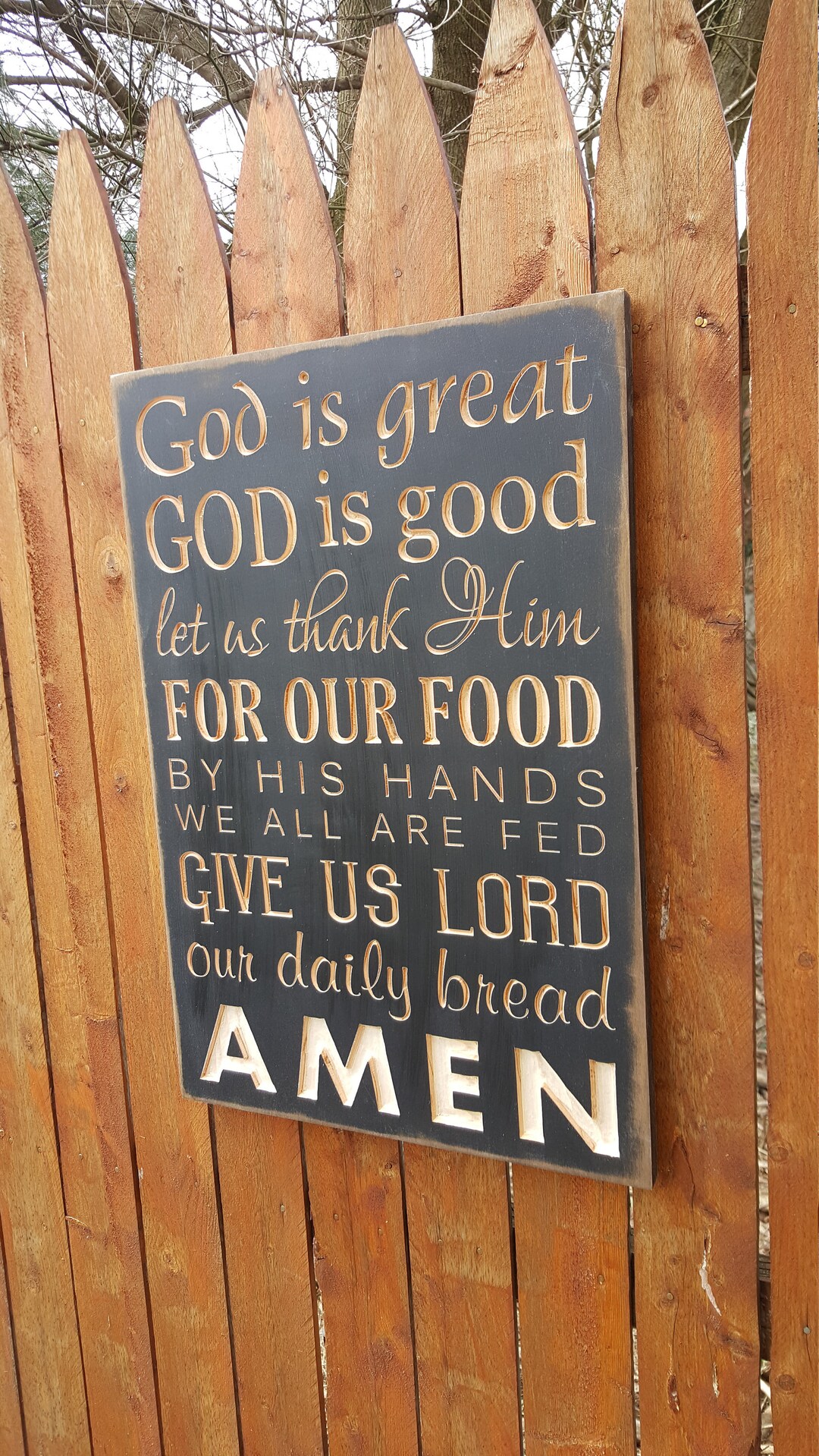 Custom Carved Wooden Sign - "god is Great, God is Good, Let Us Thank ...