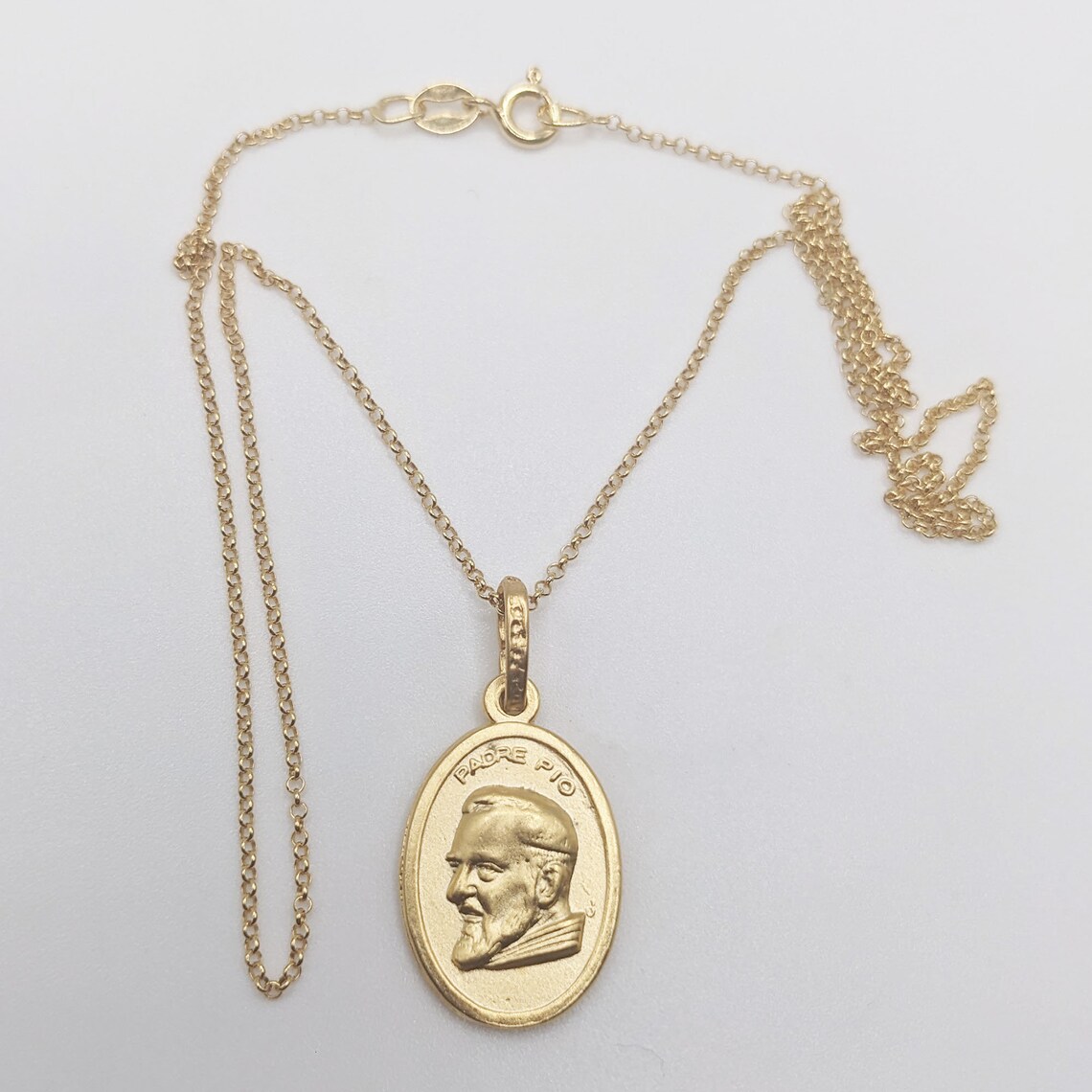 PADRE PIO De Pietrelcina Necklace 17x23mm - 18K Gold Vermeil + 18 Inch ...