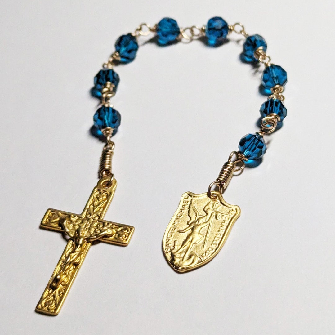 St Michael Chaplet - Powerful Sacramental - Deep Turquoise Crystal and ...