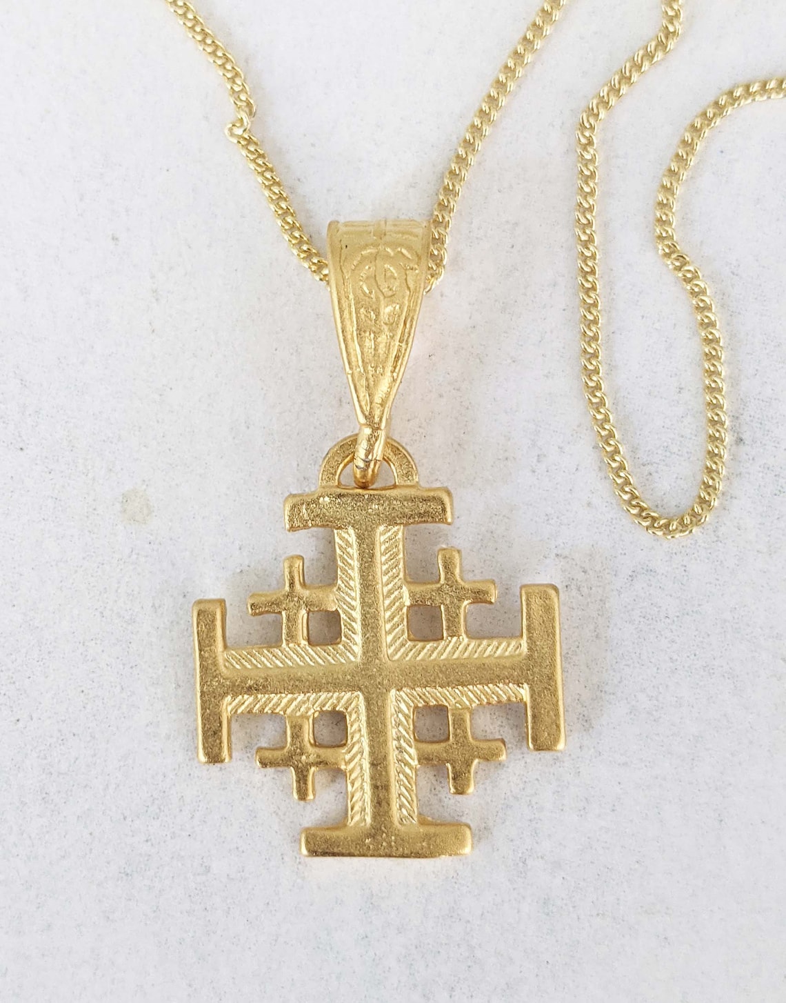 Necklace Jerusalem Cross 14x16mm 18K Gold Vermeil 18 | Etsy