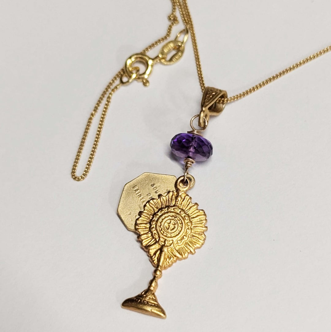 Eucharist & St Mary Magdalene Necklace 18K Gold Vermeil, Genuine ...