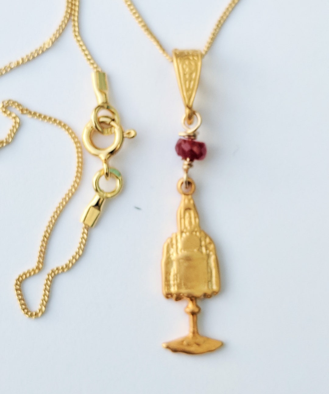 Necklace - Eucharist in Antique Monstrance 18K Gold Vermeil & Ruby + 18 ...