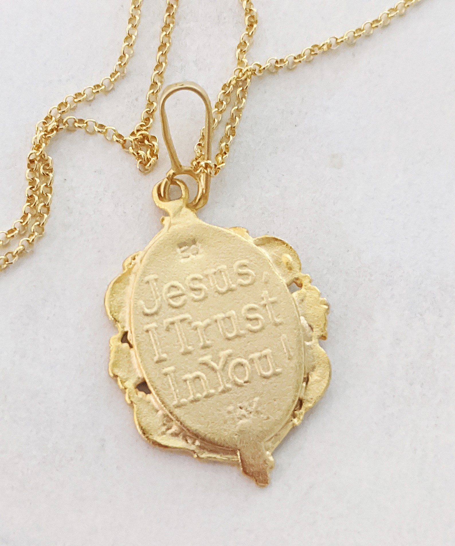 Necklace - Divine Mercy / Jesus I Trust in You! 21x30mm - 18 K Gold ...
