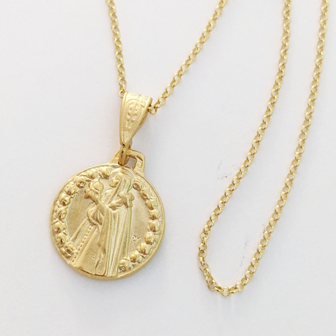 Sainte Thérèse and Her ROSES Necklace 16.5mm - 18K Gold Vermeil + 18 ...