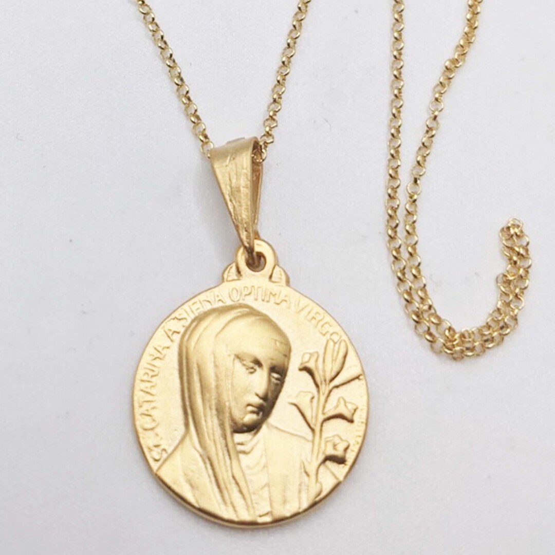 St Catherine of Siena Necklace 20.5mm + 18 Inch Italian 18K Gold ...