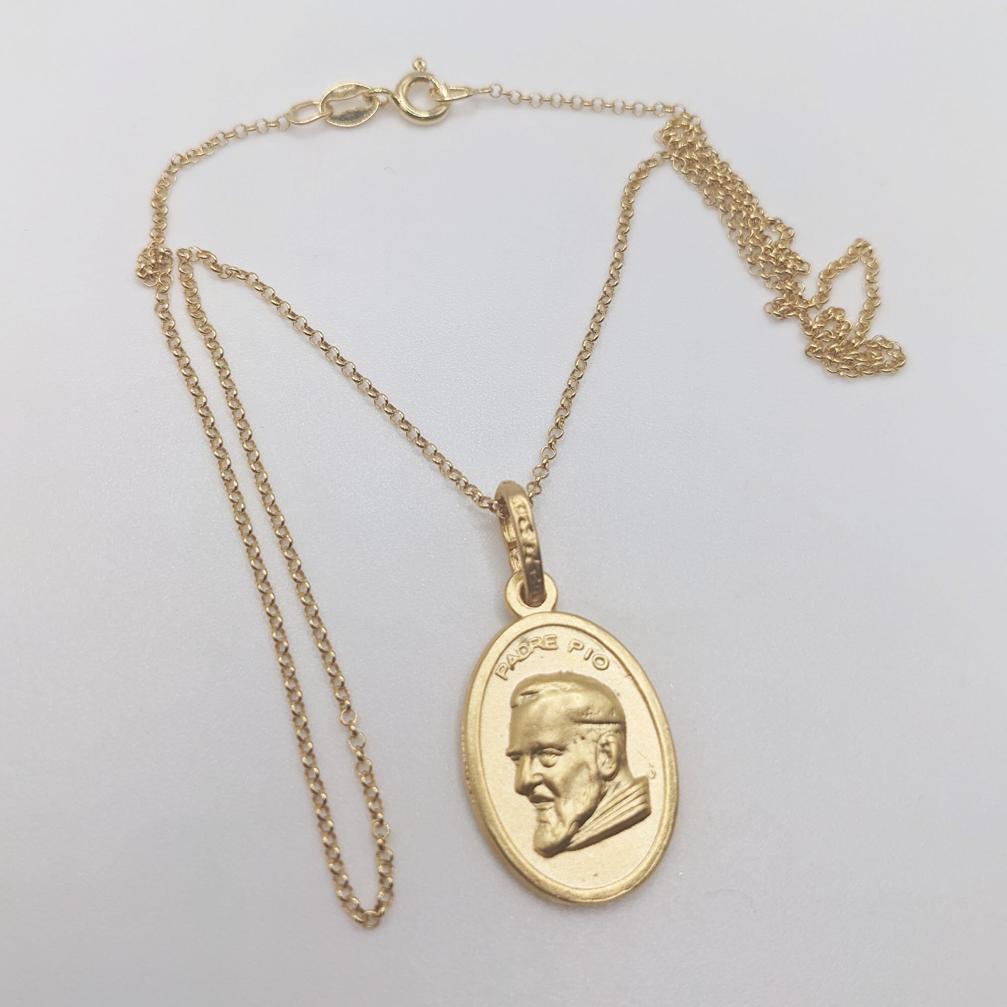 PADRE PIO De Pietrelcina Necklace 17x23mm - 18K Gold Vermeil + 18 Inch ...