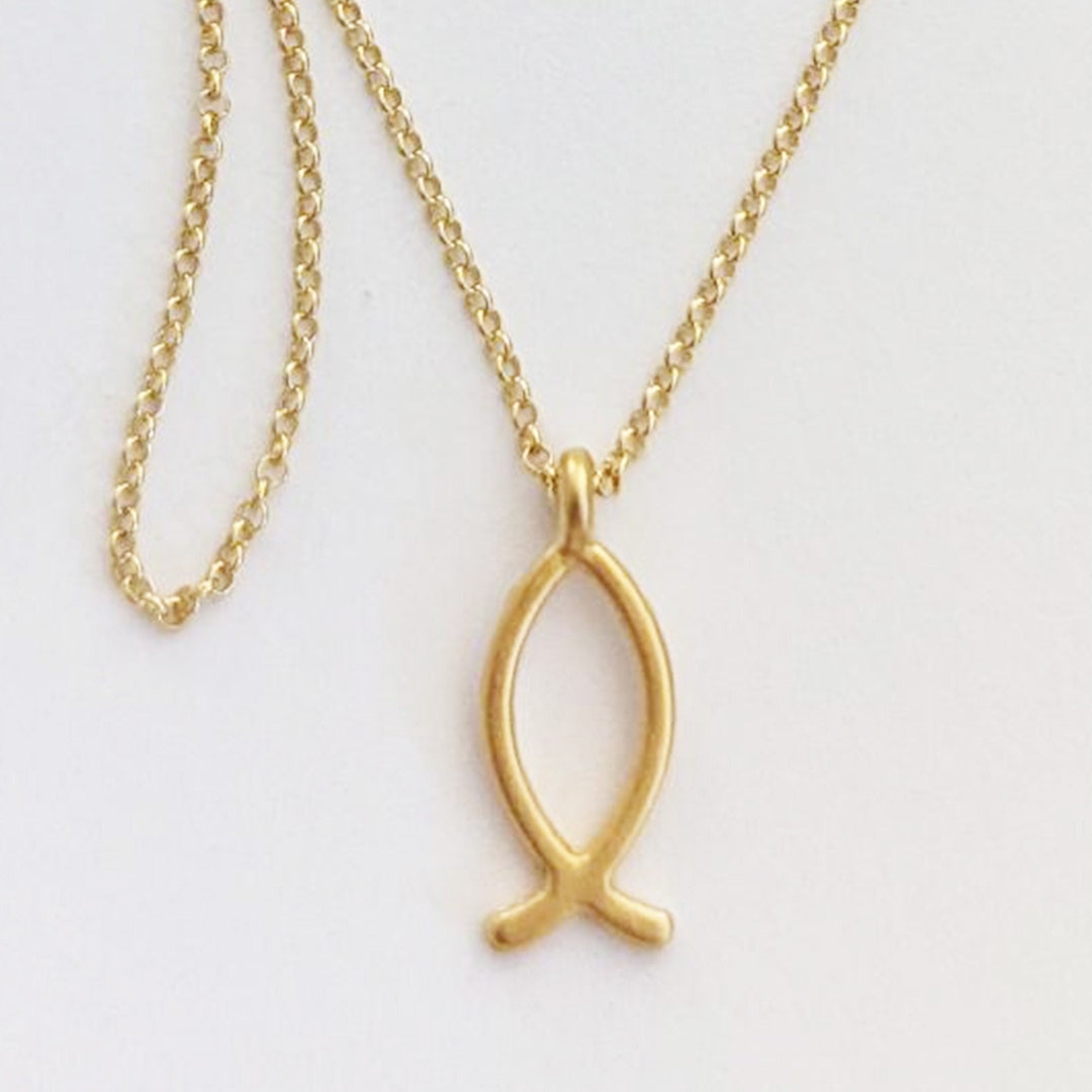 Necklace - JESUS FISH [ichthys] 8x20mm - 18K Gold Vermeil + 18 Inch 18K ...