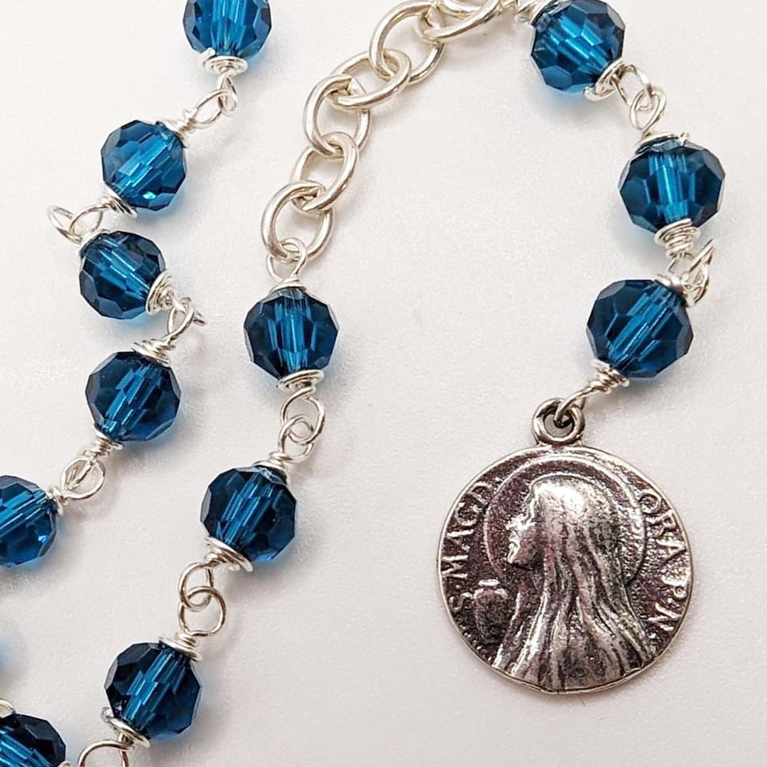 Mary of Magdala Chaplet - Deep Blue Crystal Mary Magdalene Medal 15mm ...