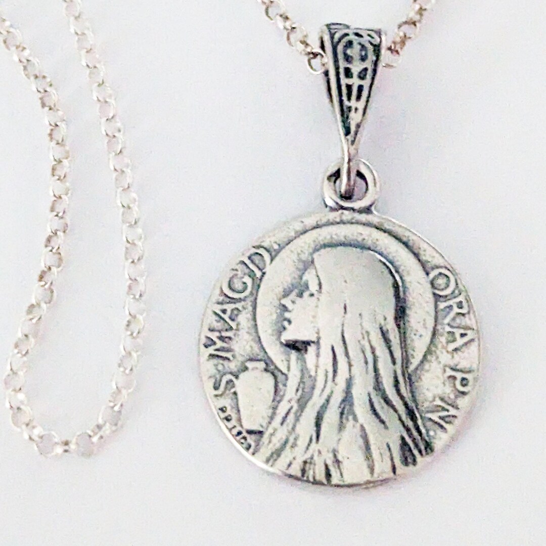 Necklace - Mary of Magdala & Alabaster Jar 15mm - Sterling Silver + 18 ...