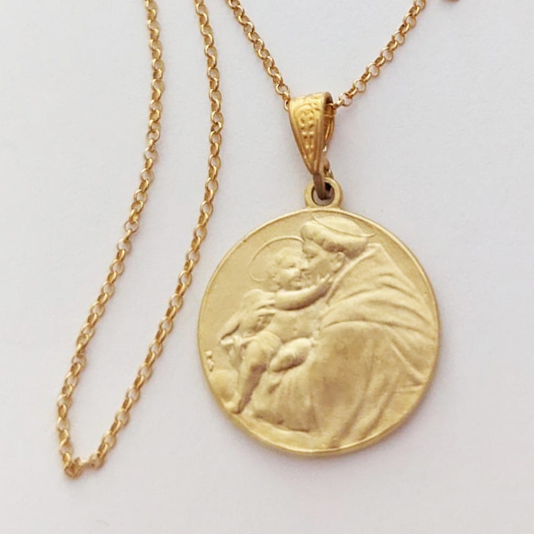 Necklace - St Anthony & Baby Jesus 21mm - 18K Gold Vermeil + 18 Inch ...
