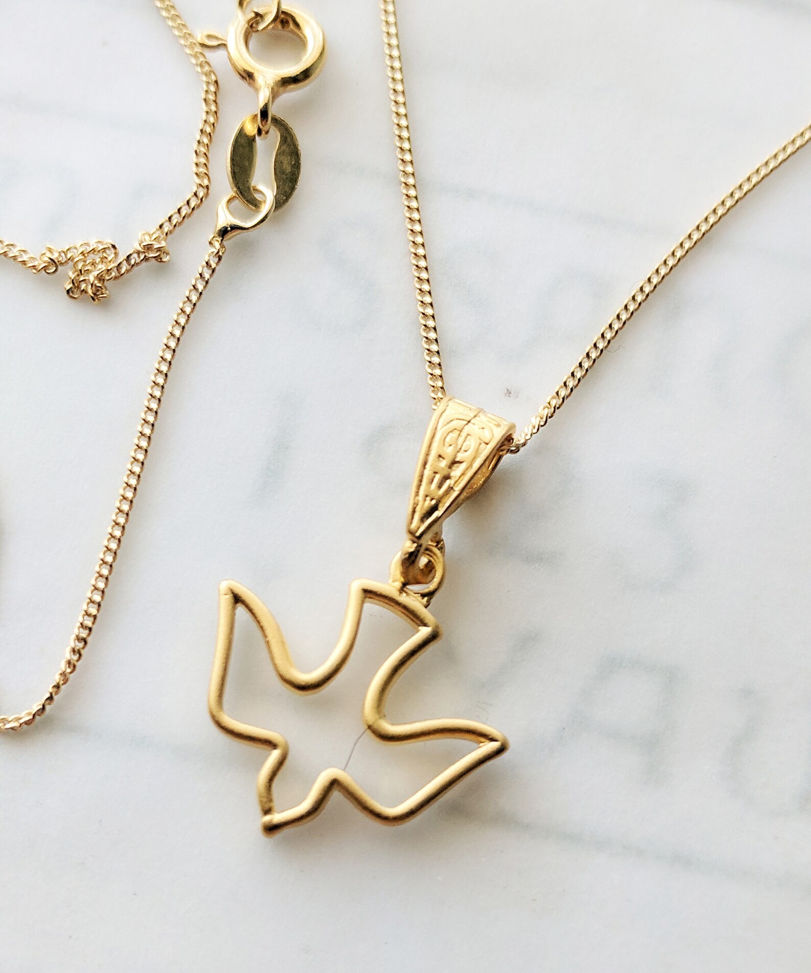 Necklace Holy Spirit 17x17mm 18K Gold Vermeil 18 Inch | Etsy