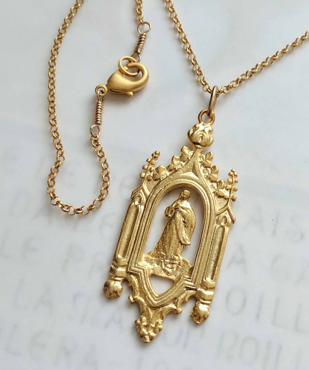 Necklace - Immaculate Conception 22x54mm- 18K Gold Vermeil + 18 Inch ...