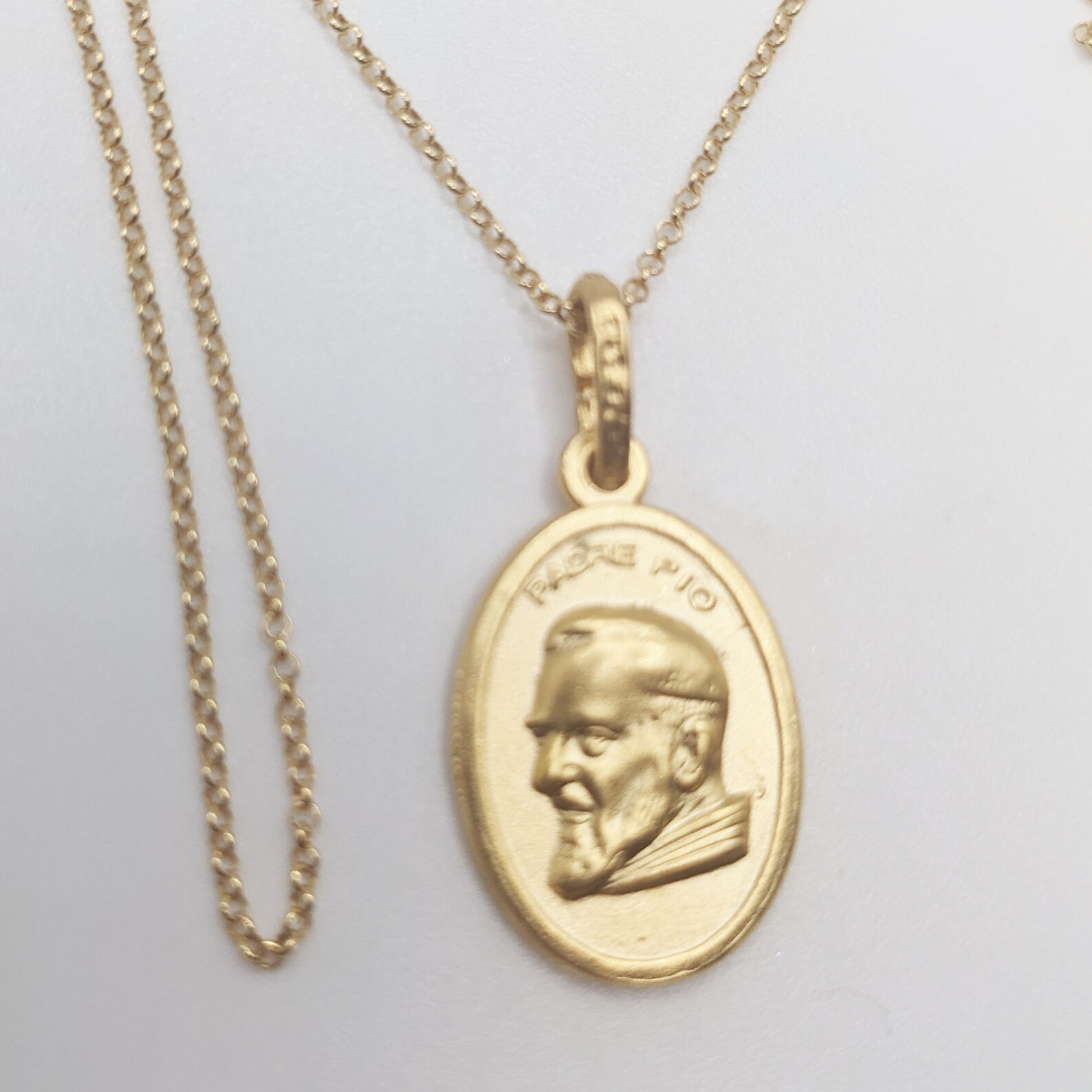 PADRE PIO De Pietrelcina Necklace 17x23mm 18K Gold Vermeil 18 Inch ...