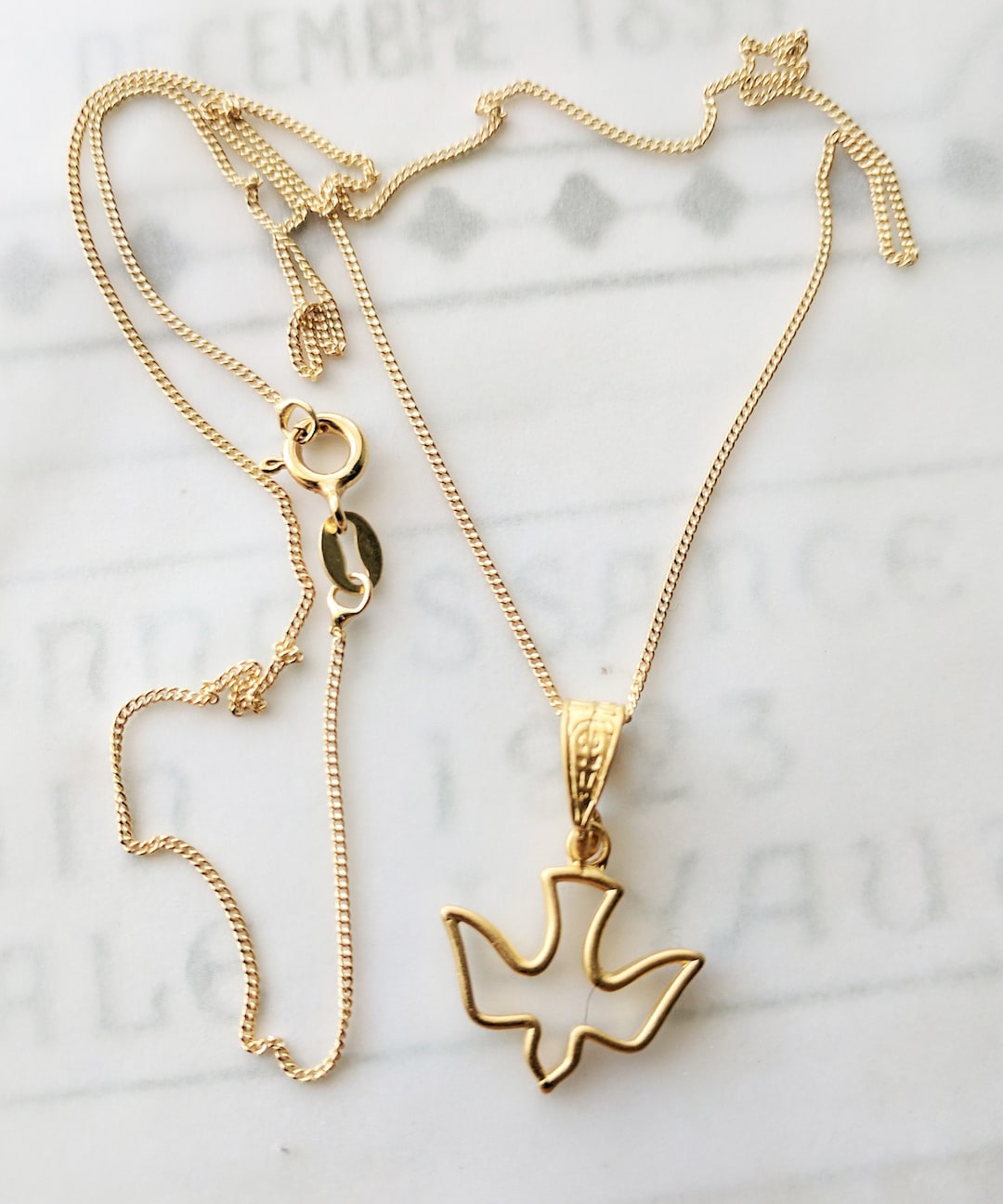 Necklace - Holy Spirit 17x17mm - 18K Gold Vermeil + 18 Inch Italian 18K ...