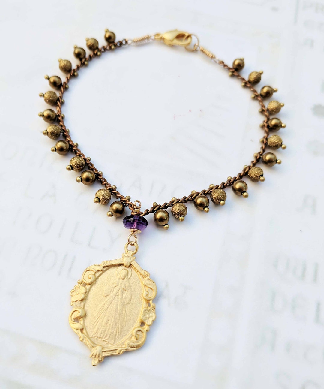 Bracelet - Divine Mercy / Jesus I Trust in You 21x30mm & Amethyst 18mm ...