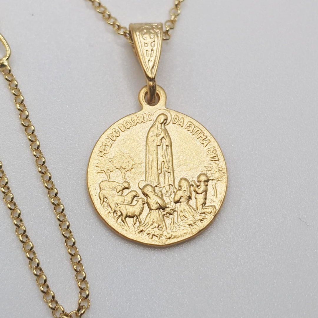 Our Lady of Fatima 16mm, Three Children of Fatima, 18K Gold Vermeil ...