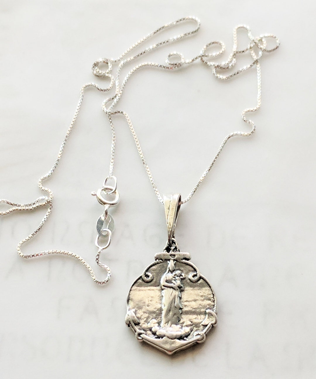 Necklace - Notre Dame De La Garde Sterling Silver 19x25mm + 18" Italian ...