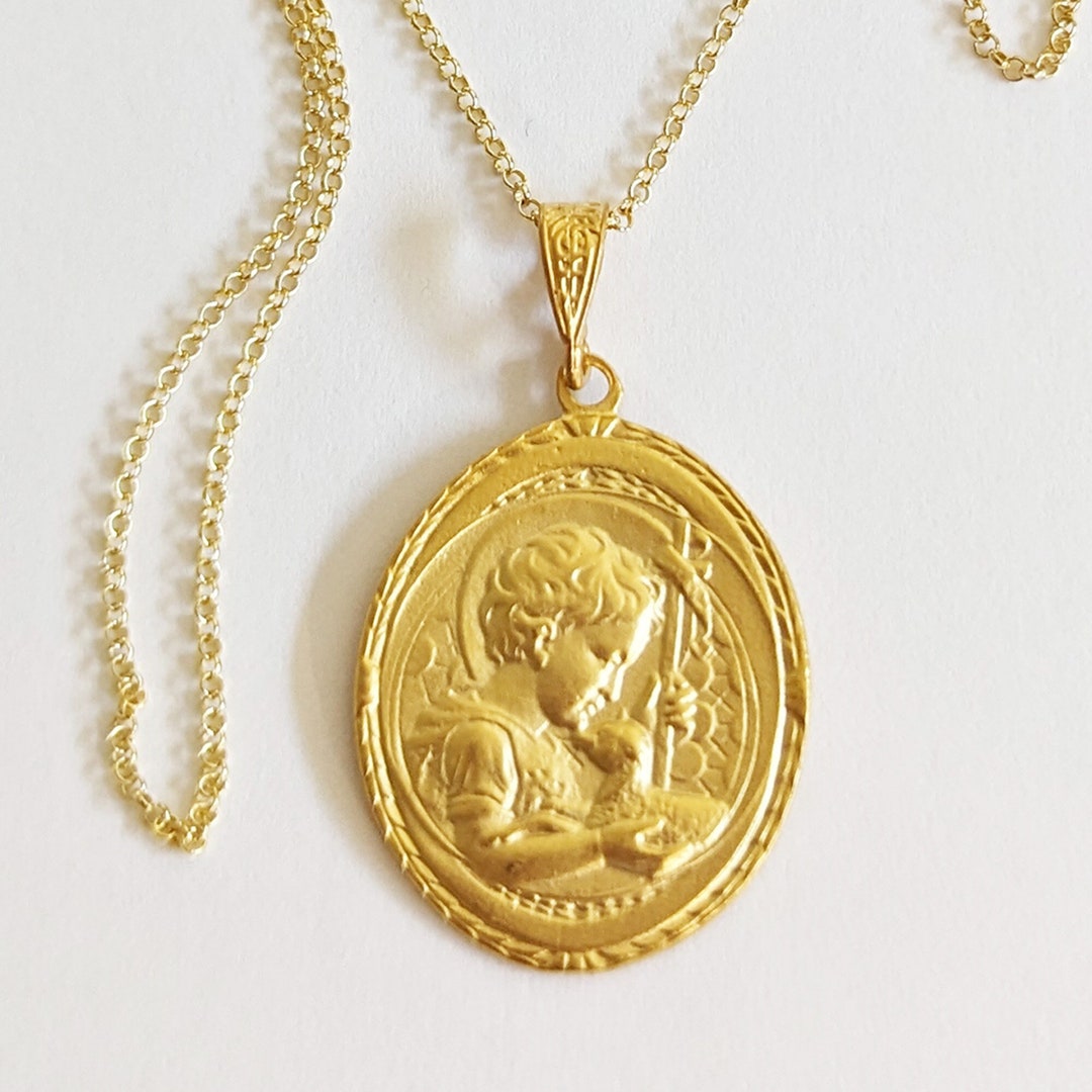Necklace - John the Baptist & Lamb of God 22x27mm - 18K Gold Vermeil ...
