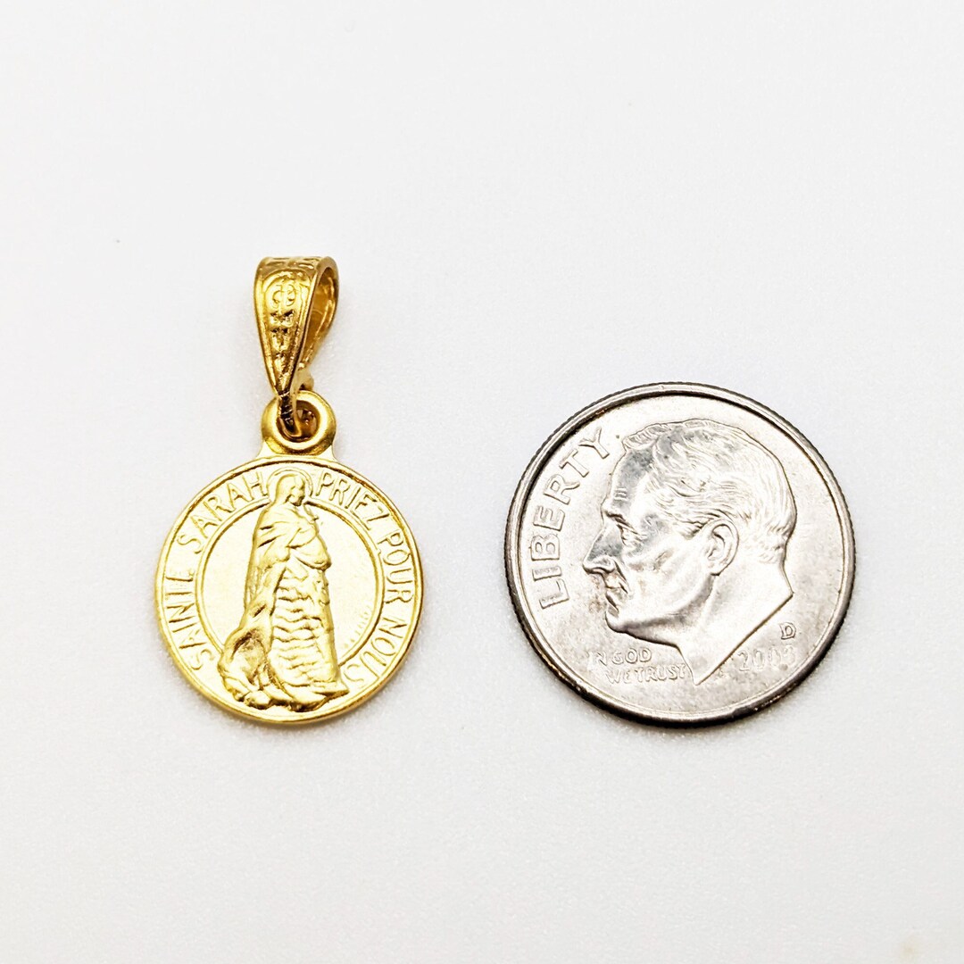 Tiny Sainte Sarah & Saintes Maries Medal 14mm, 18K Gold Vermeil, Sara ...
