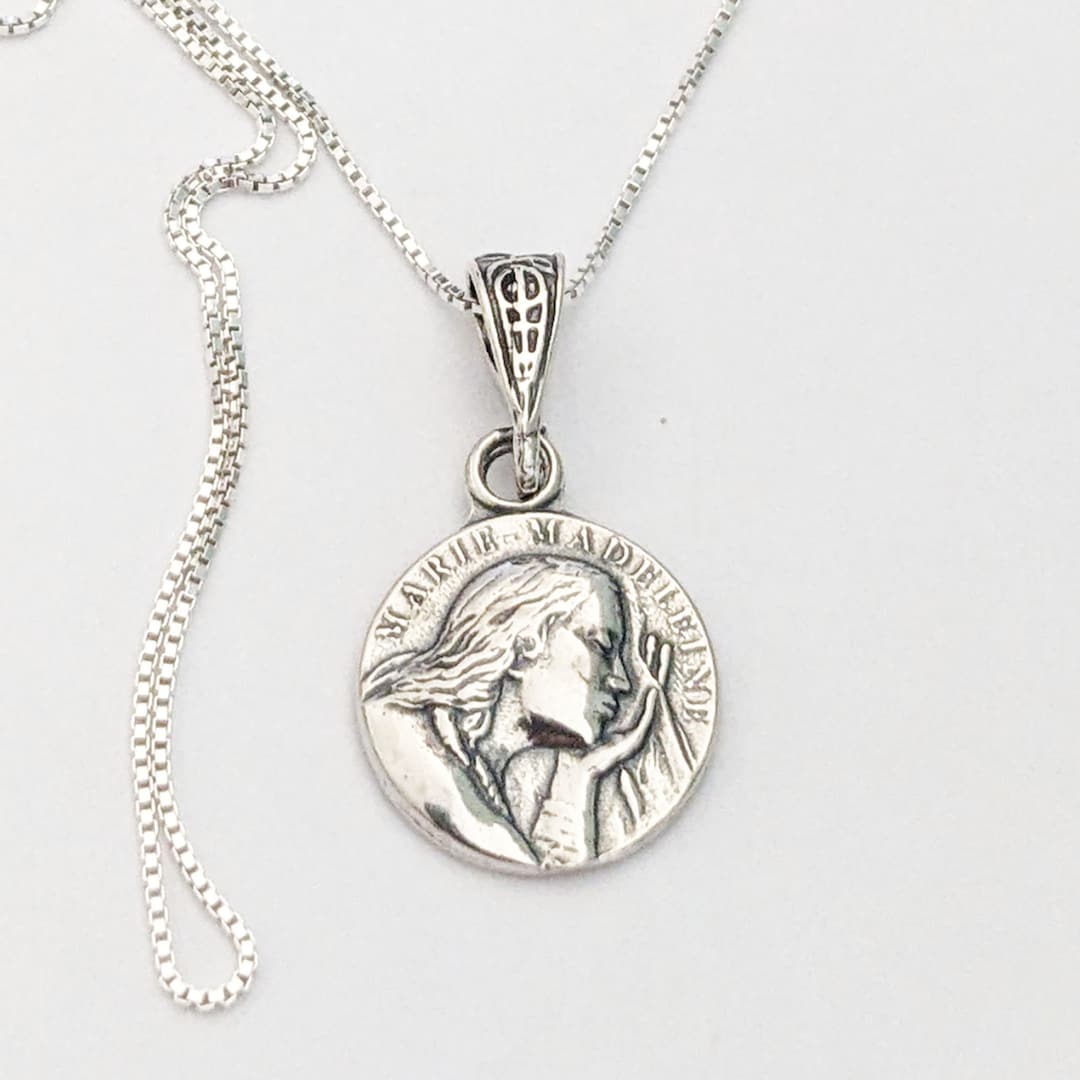 Tiny Saint Mary Magdalene Necklace 13.5mm - Sterling Silver + 18 Inch ...